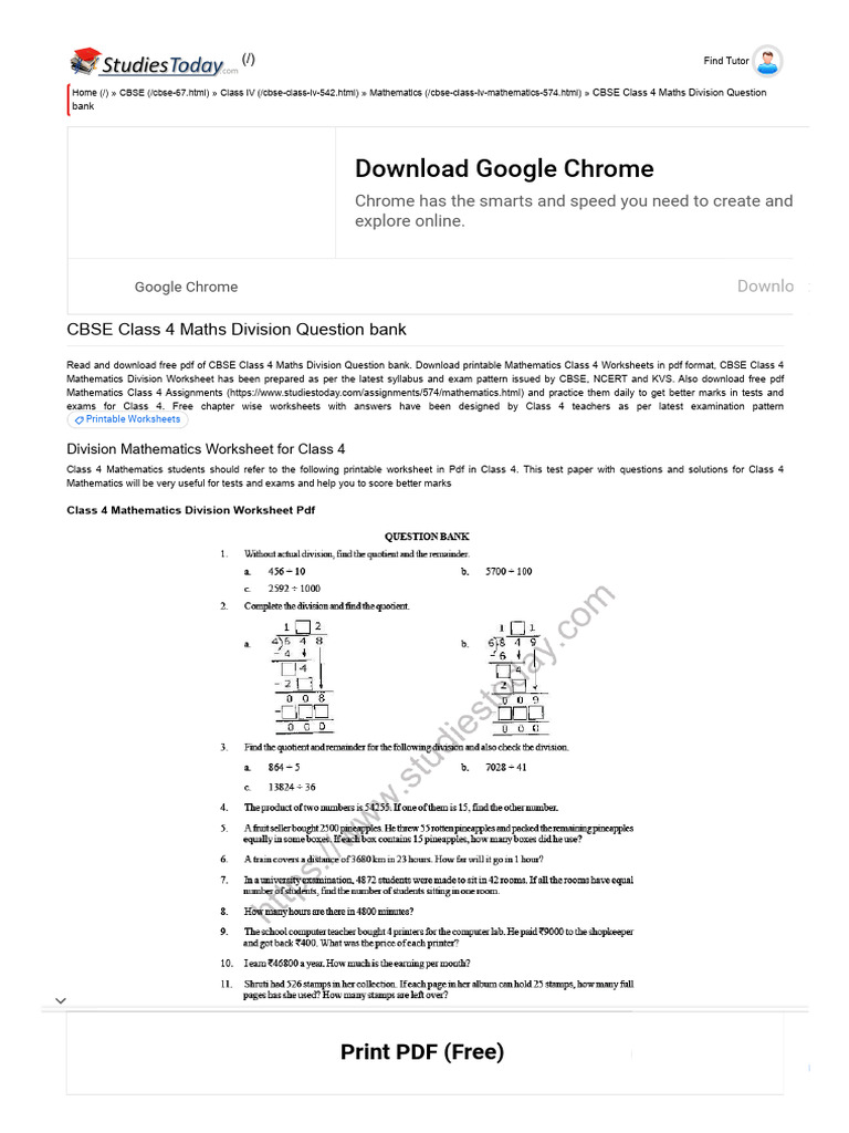 Class 4 Maths Division Worksheets | PDF | Multiple Choice | Worksheet