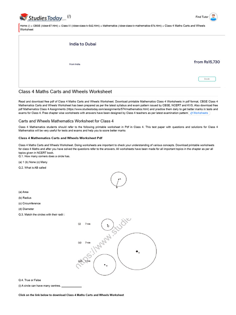 Class 4 Maths Carts and Wheels Worksheet | PDF | Multiple Choice ...