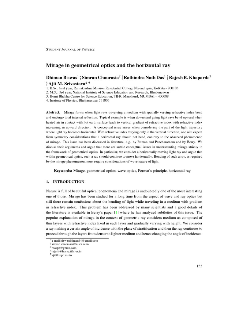 Mirage in Geometrical Optics and The Horizontal Ray | PDF | Refraction ...
