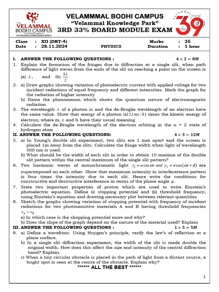 DRT - 4 Physics-1 | PDF | Diffraction | Electromagnetic Radiation