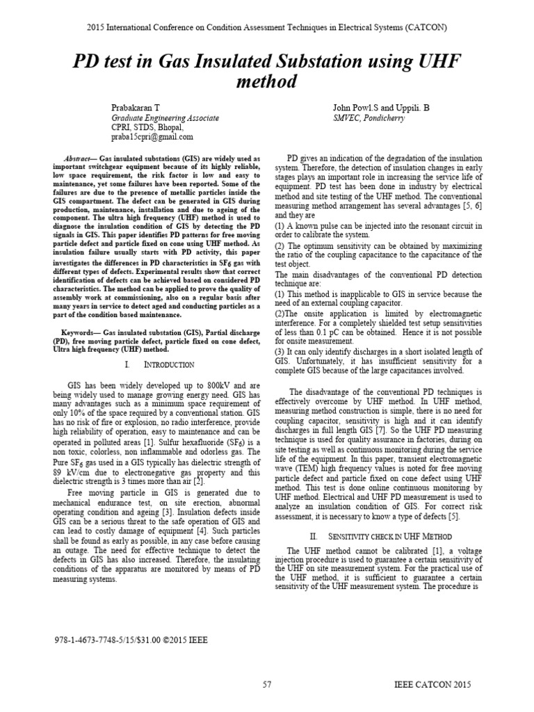 UHF Method for PD Testing in GIS | PDF | Electrical Substation | Voltage