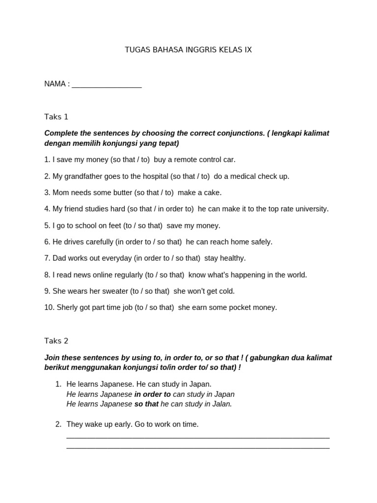 Tgs Bhs Inggris Preposition of Purpose | PDF