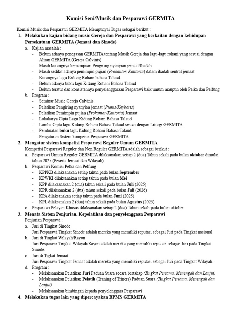 Komisi Seni Dan Pesparawi GERMITA | PDF