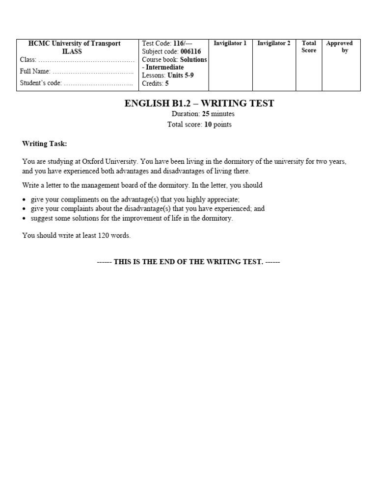 7-B1.2-Sample Writing Test-15-06-2023 | PDF
