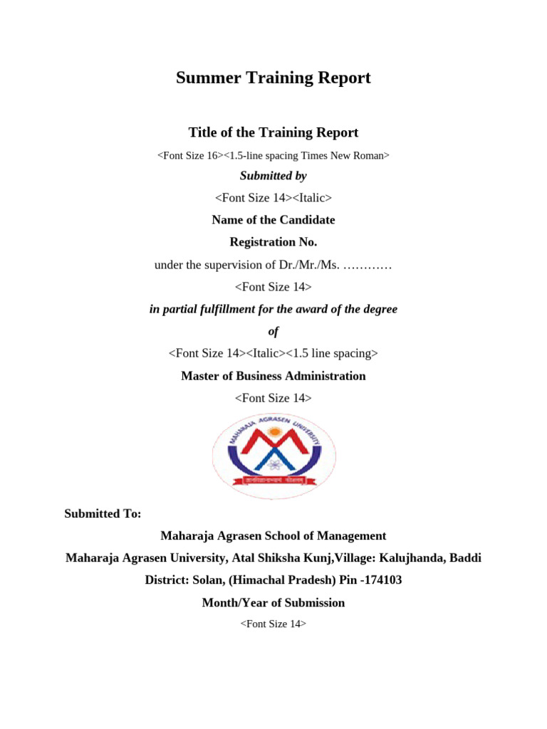 Specimen Format MBA-Training Report (2023-25) - 1 | PDF | Apa Style ...