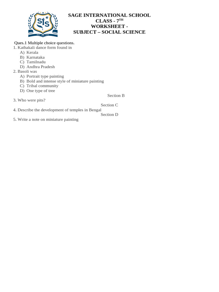 Class 7 Worksheet Ii-2 | PDF