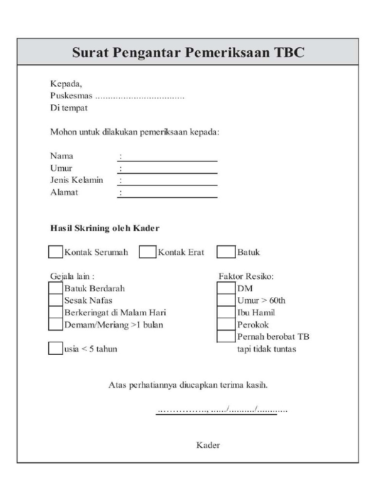Surat Pengantar Pemeriksaan TBC | PDF