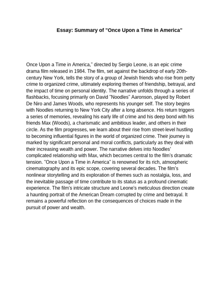 Once Upon a Time in America Summary | PDF