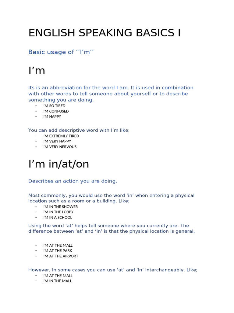 English Speaking Basics I | PDF | Verb | Linguistics