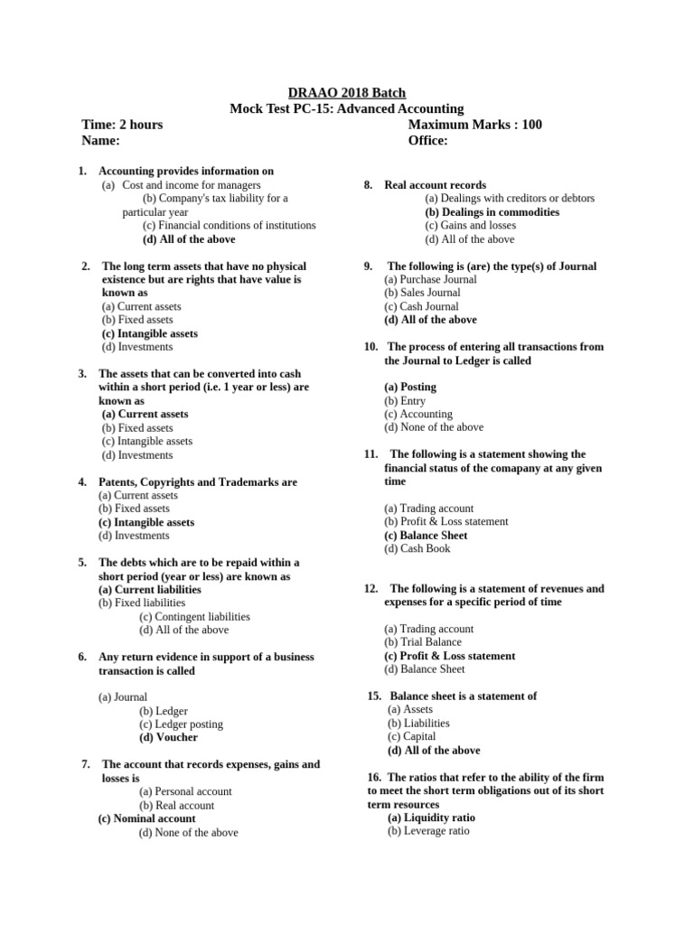 PC 15 Mock Paper | PDF | Debits And Credits | Expense