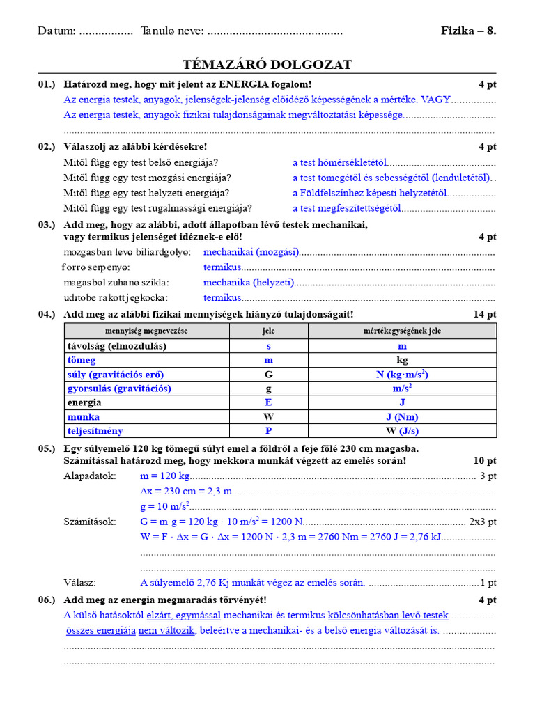 Energia Temazaro Megoldás | PDF