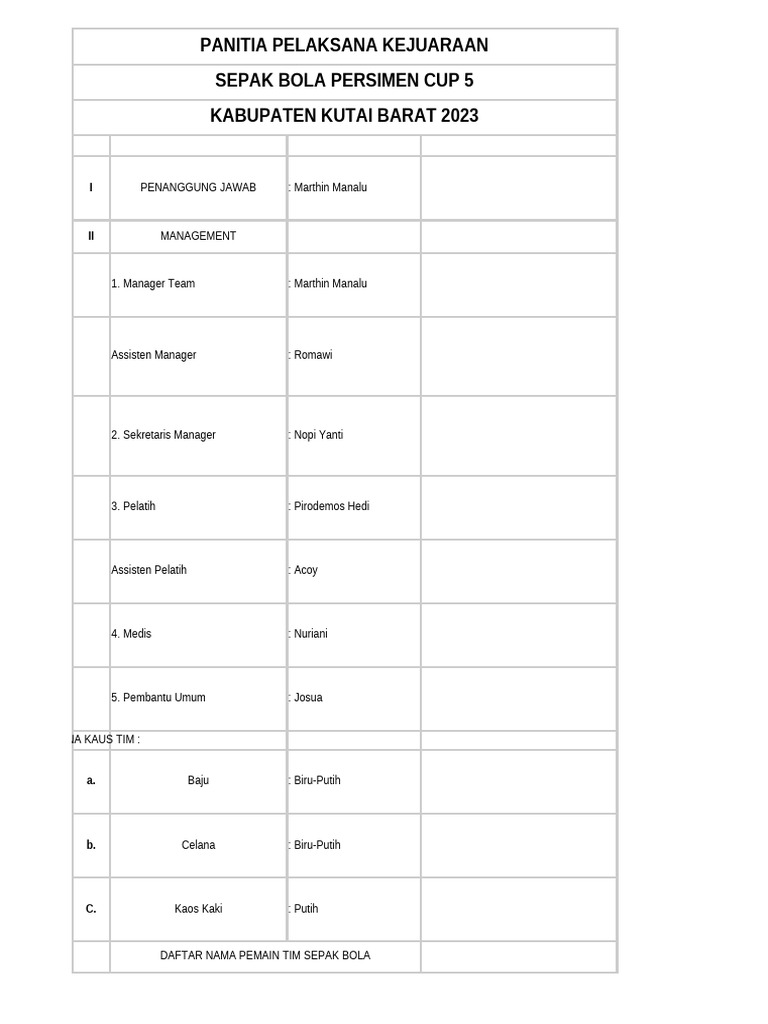 Susunan Pemain | PDF