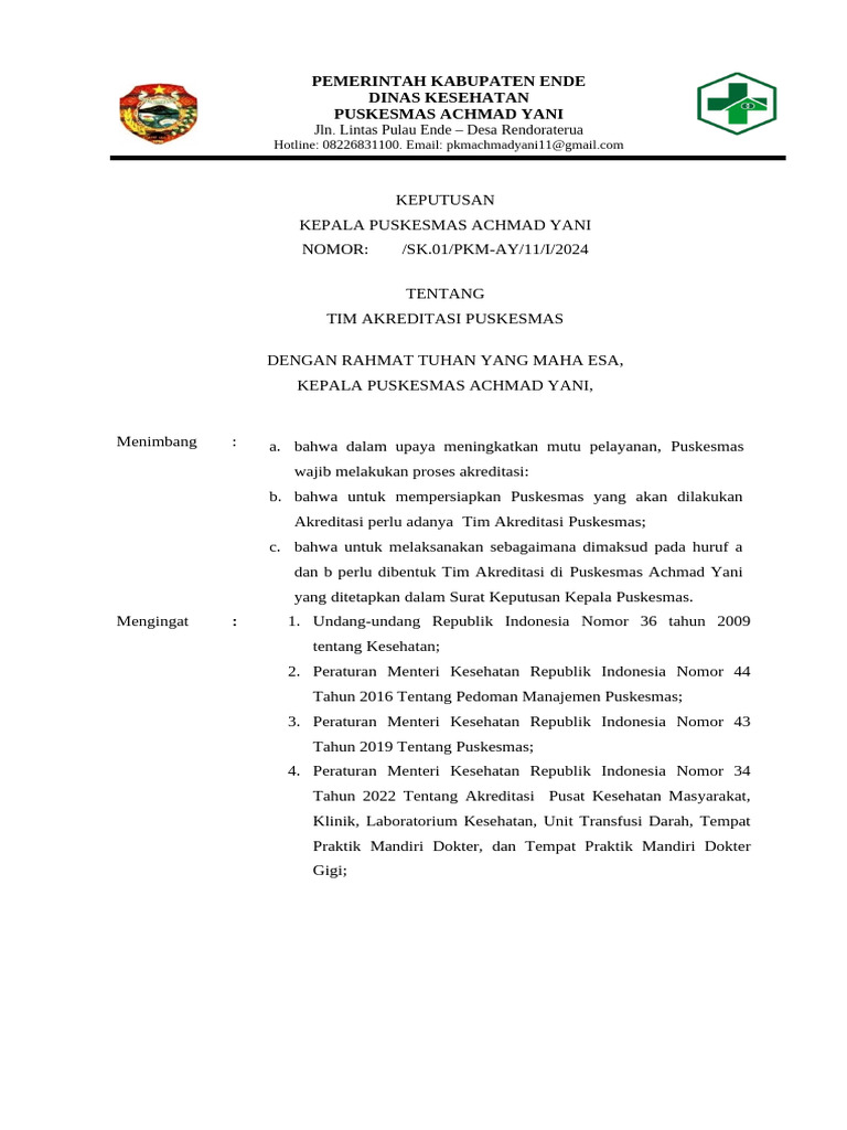 SK Tim Akreditasi Ayani 2024 | PDF