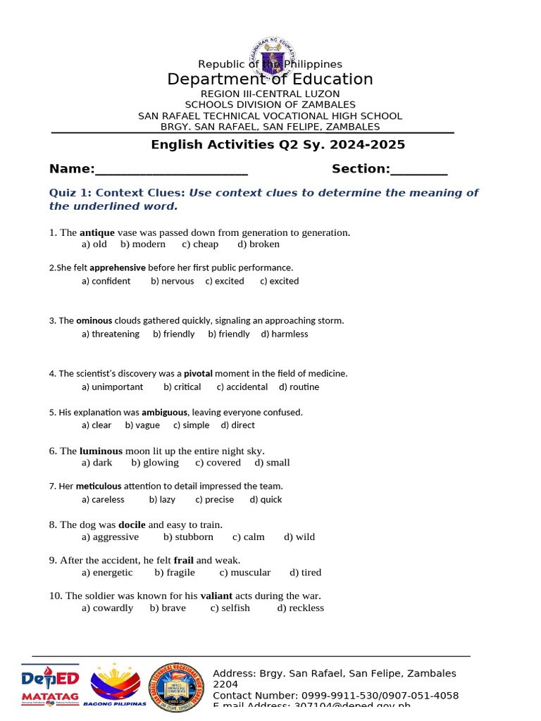 ENGLISH Q2 Activities | PDF