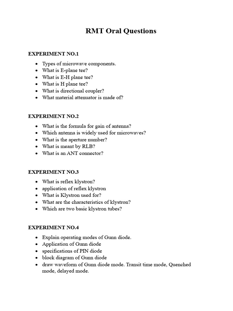 RMT Oral Questions | PDF | Antenna (Radio) | Transmission Line