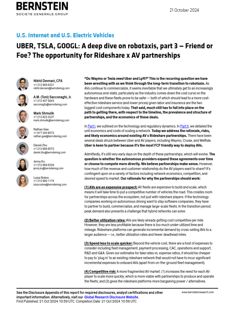 优步 特斯拉 Alphabet Robotaxi深度报告 | PDF | Partnership | Waymo