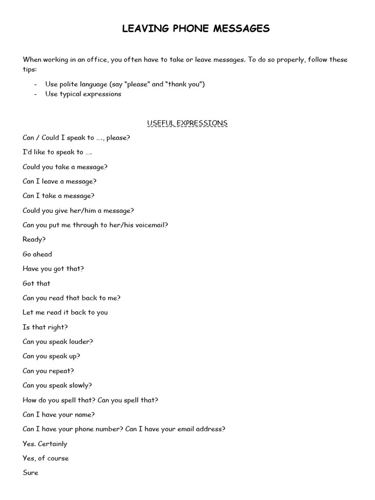 Leaving Telephone Messages | PDF