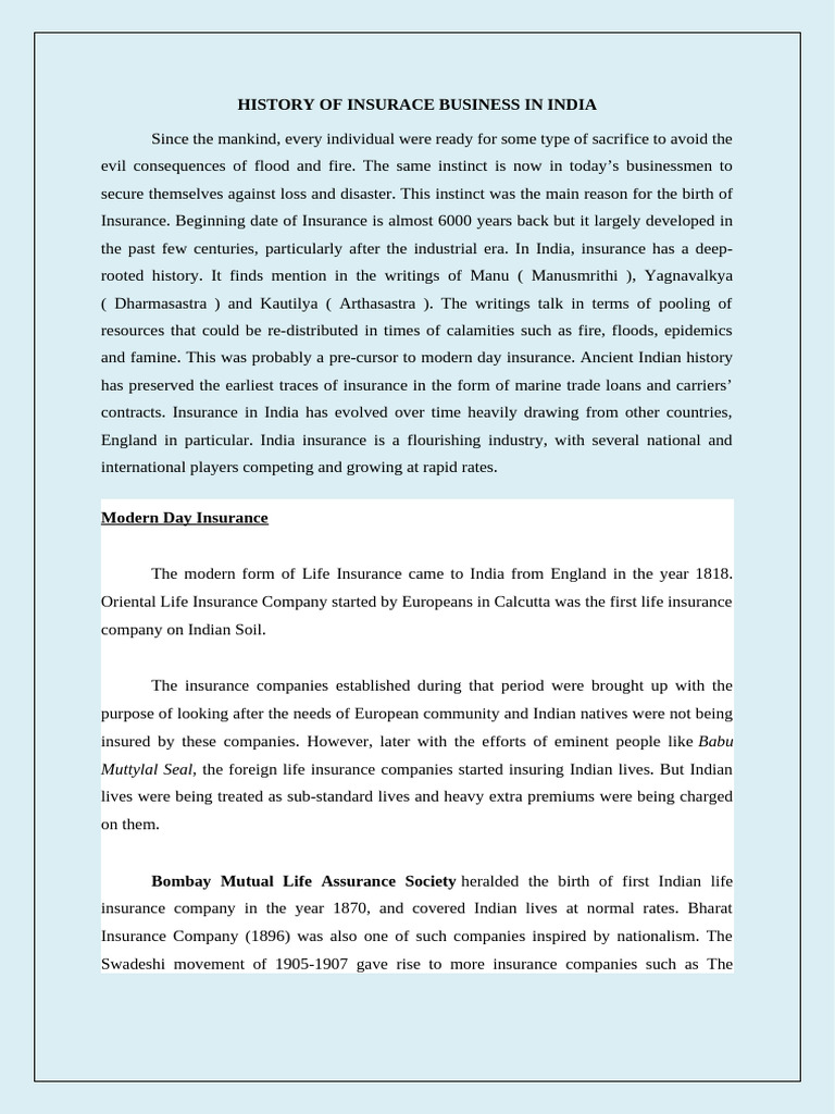 Evolution of Insurance in India | PDF | Financial Services | Insurance