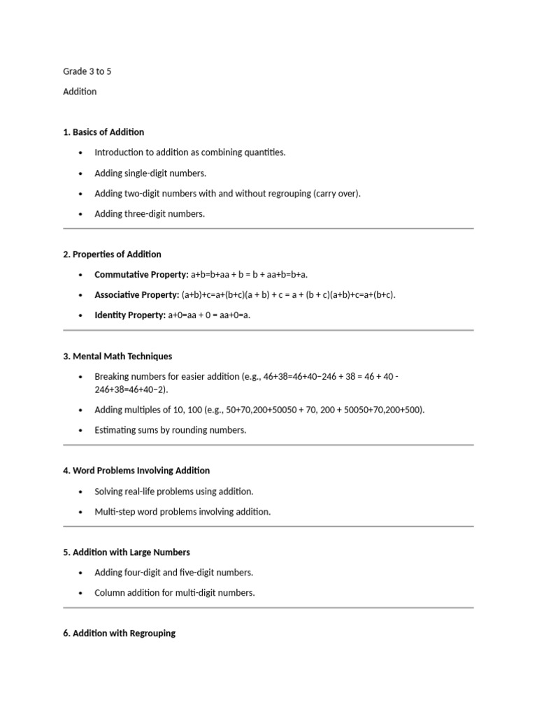 Grade 3 To 5 Syllabus | PDF | Multiplication | Numbers
