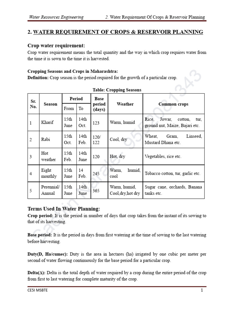 Crop Water Requirements & Planning | PDF | Drainage Basin | Reservoir