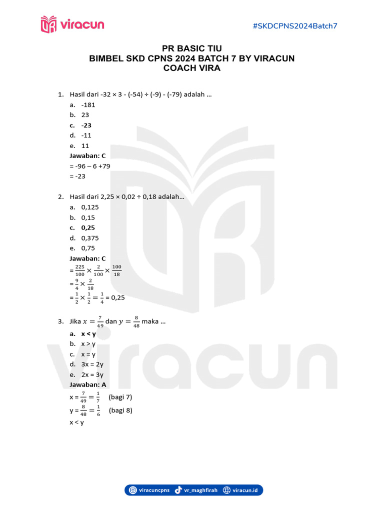 1.1 Pembahasan PR Basic TIU - Viracun Batch 7 | PDF