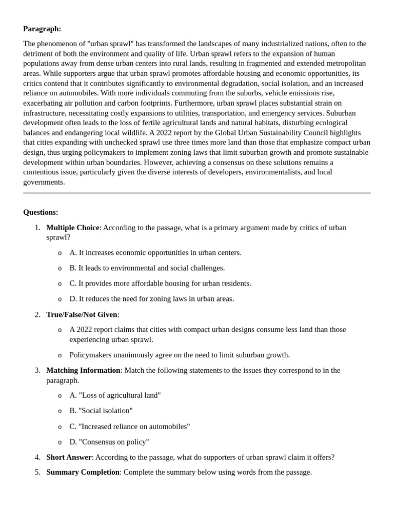 Reading test 1 | PDF | Urban Sprawl | Earth Sciences