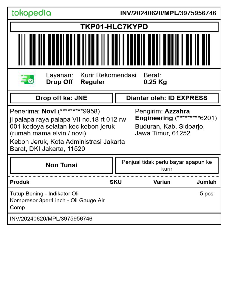 Pengiriman Produk JNE oleh ID EXPRESS | PDF