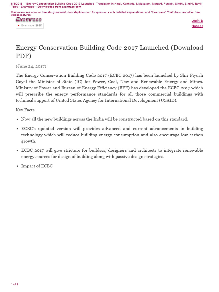 NEWS Energy Conservation Building Code 2017 Launched | PDF | Energy ...