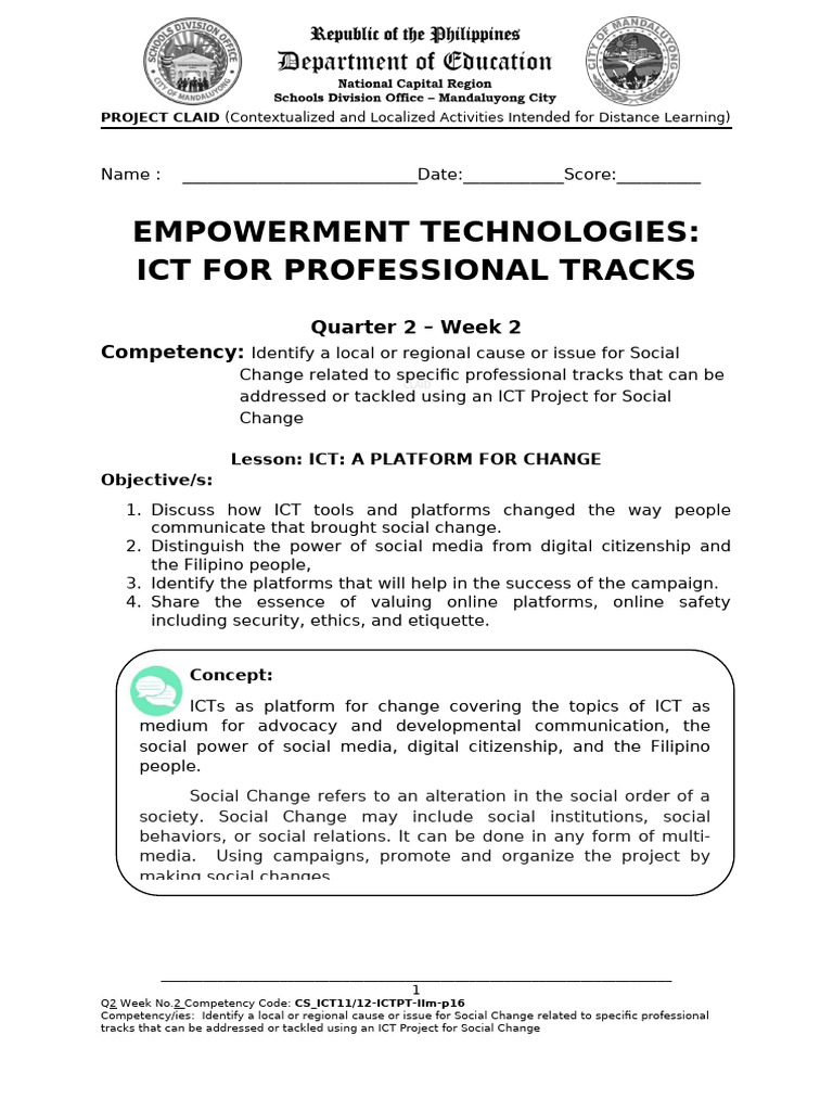 Emptech Activity Sheet q2 Week 2 | PDF | Educational Technology | Social Media