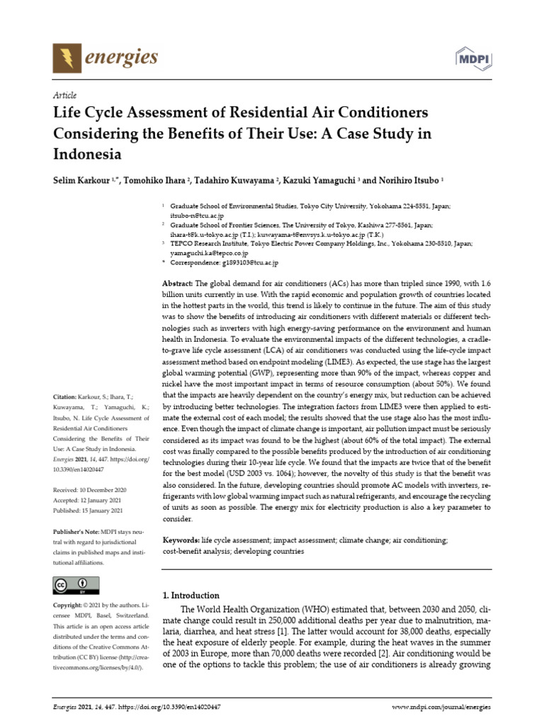 Life Cycle Assessment of Residential Air Condition | PDF | Life Cycle ...