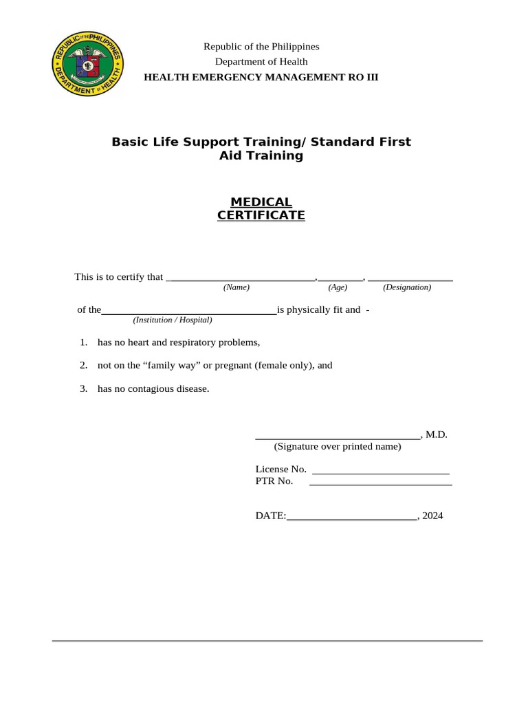 Med Certificate Form BLS RO3 | PDF