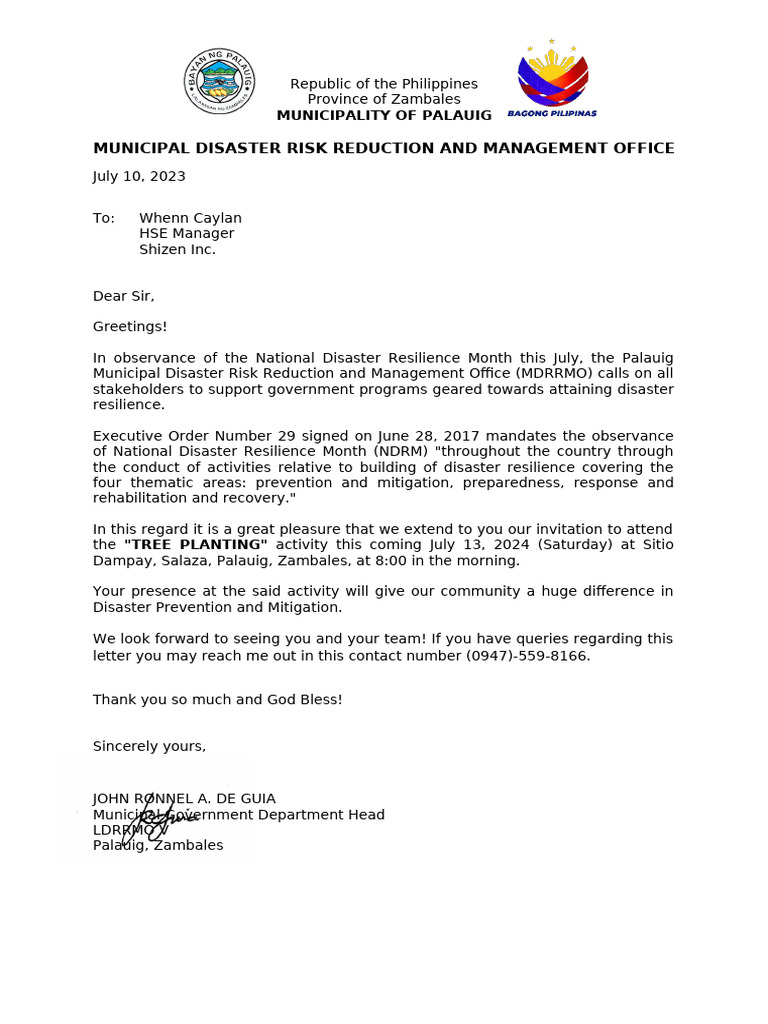 Letter of Invitation Tree Planting | PDF