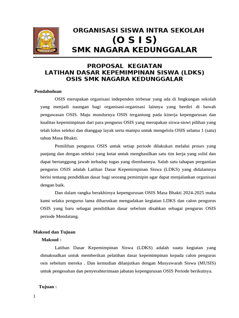 PROPOSAL LDKS OSIS 2024 (Alif ) | PDF