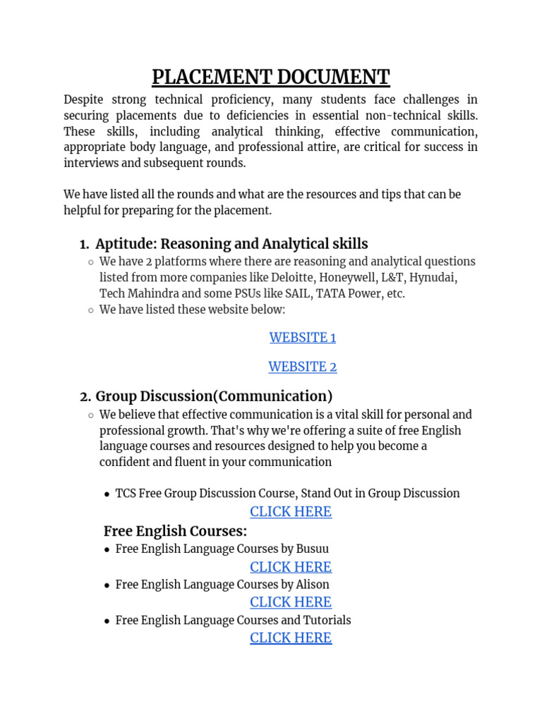 Placement Doc - Main Page | PDF | Résumé | Human Communication