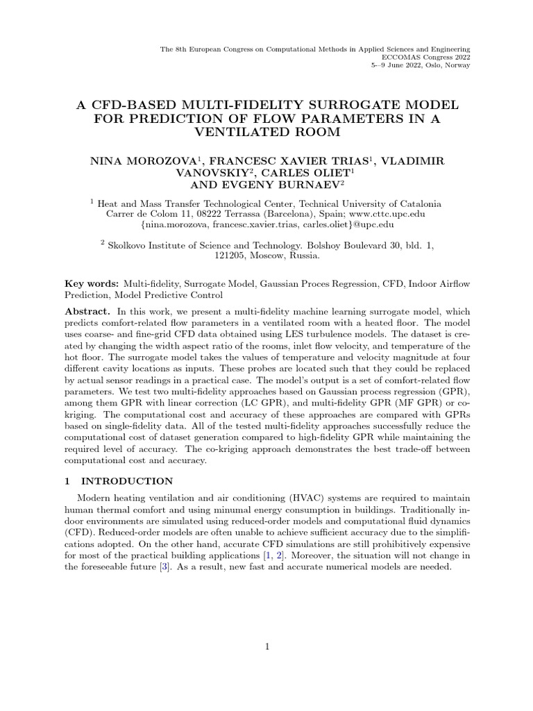 A Cfd Based Multi Fidelity Surrogate Model For Prediction Of Flow Parameters In A Ventilated