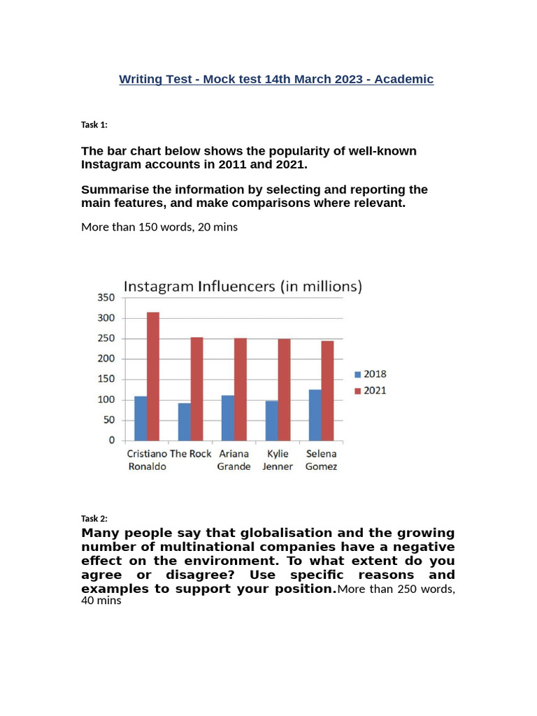 IELTS Writing Mock Test - Academic 14th March 2024 | PDF
