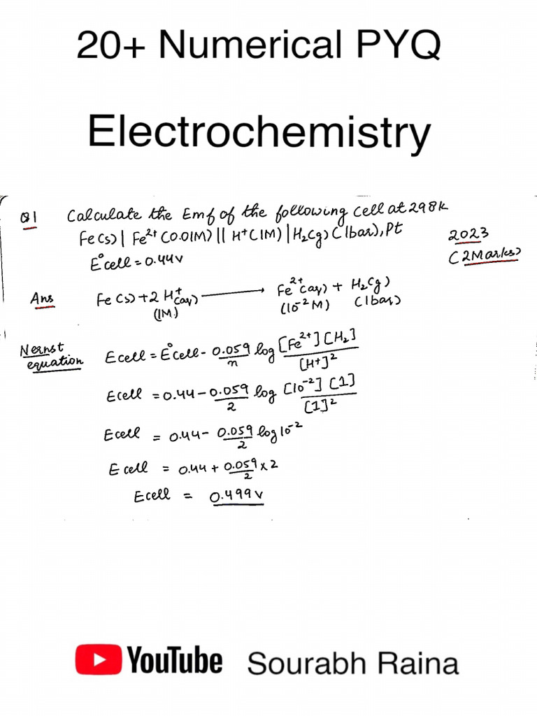 20+ PYQ Numerical Electrochemistry 2024-25 | PDF