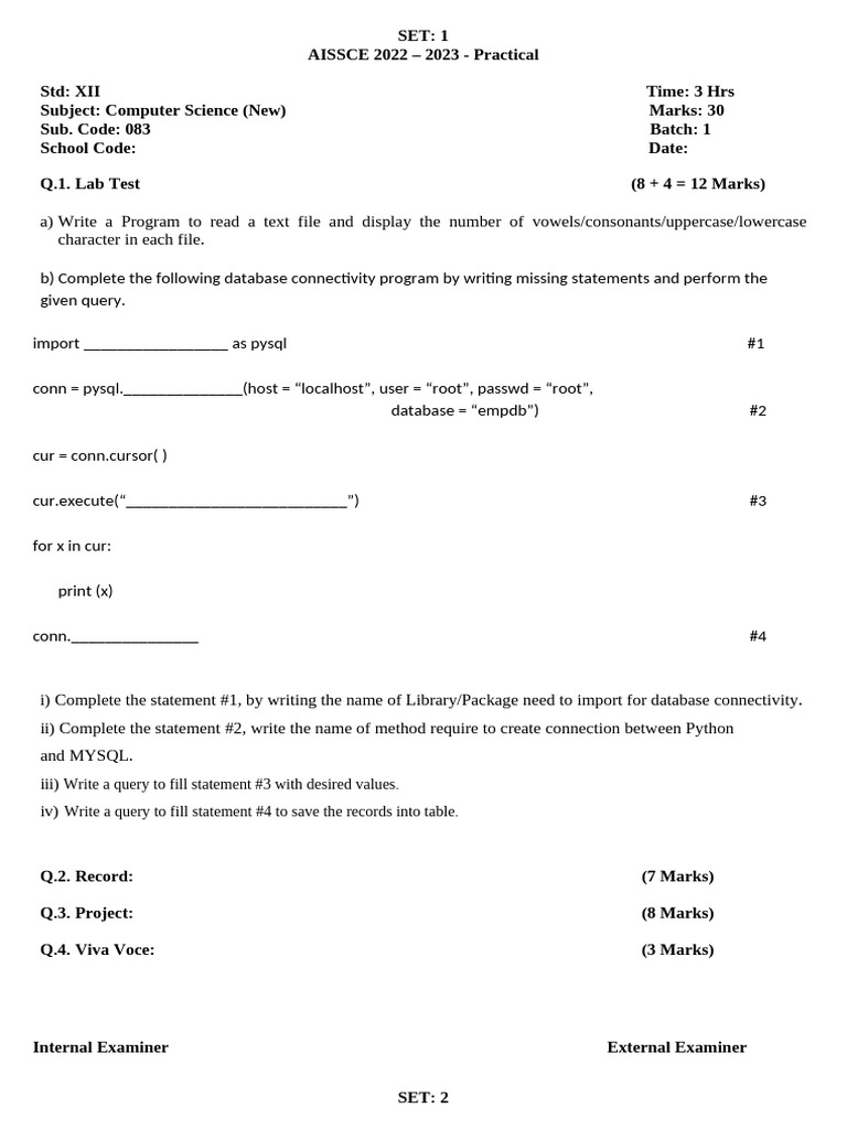 Aissce Cs Practical Qp-2 | PDF | Databases | Parameter (Computer Programming)