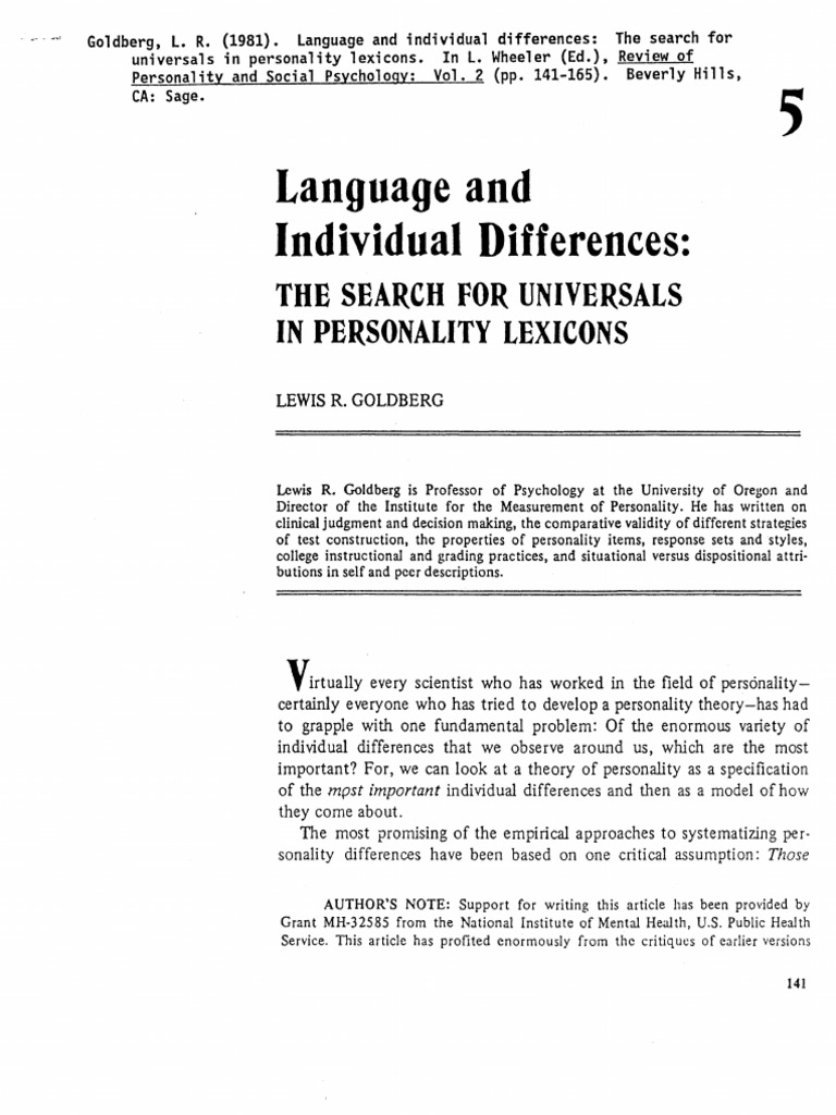 1981 - Goldberg, L.R. - Language and Individual Differences. The Search ...
