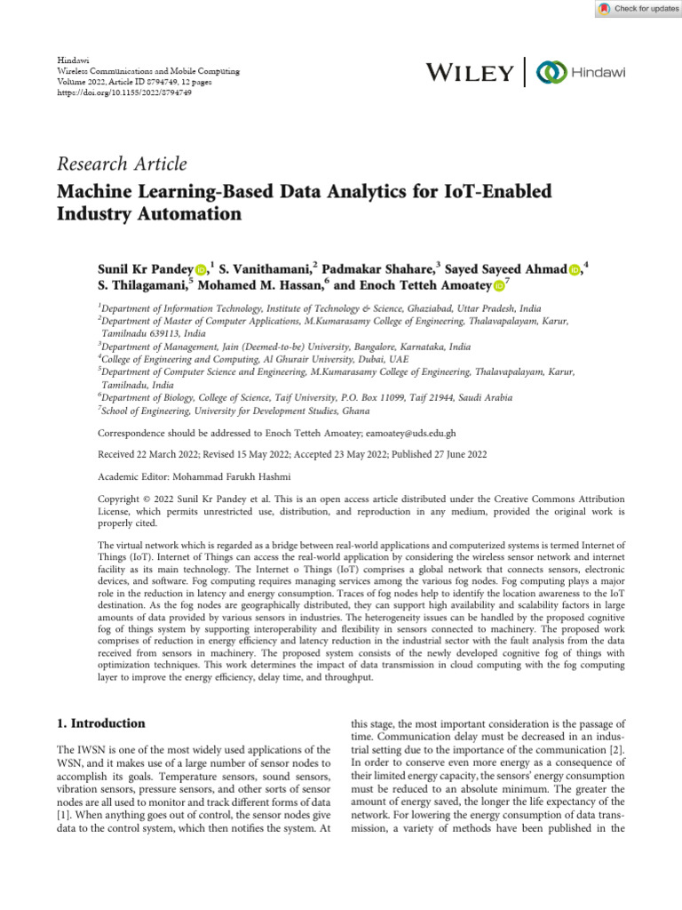 Wireless Communications and Mobile Computing - 2022 - Pandey - Machine Learning Based Data ...