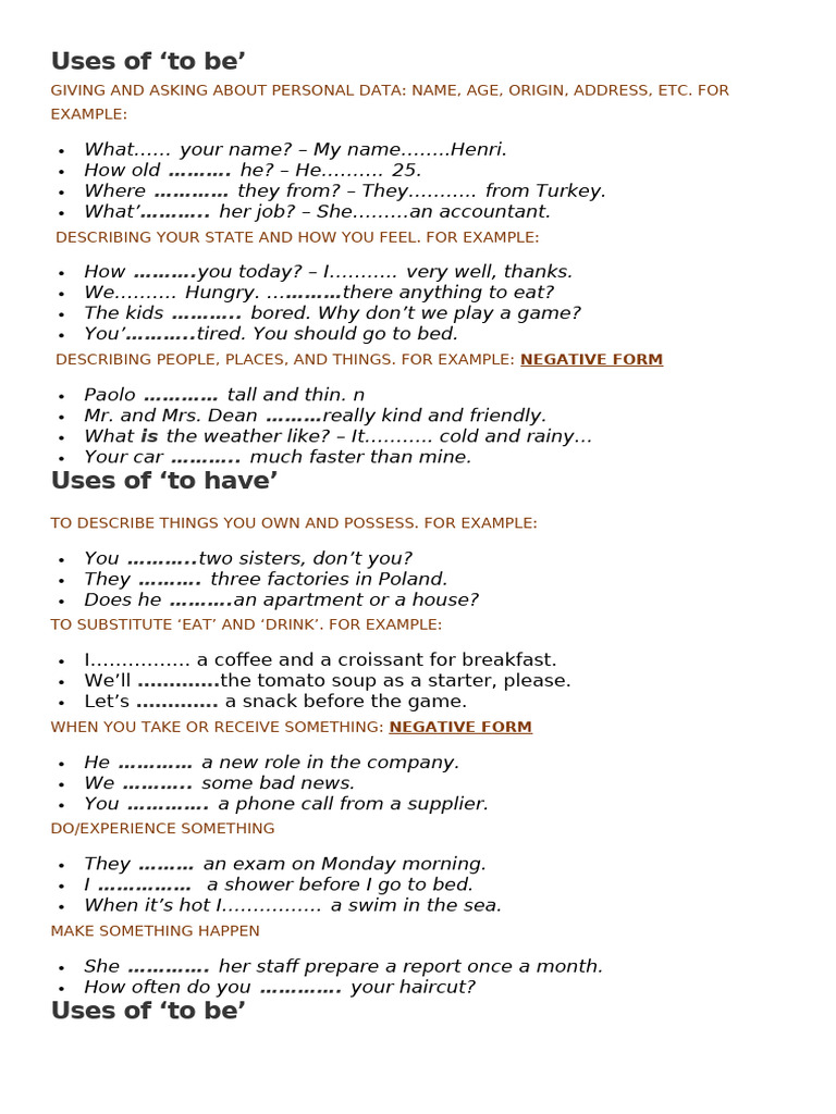 USES OF TO BE & TO HAVE | PDF