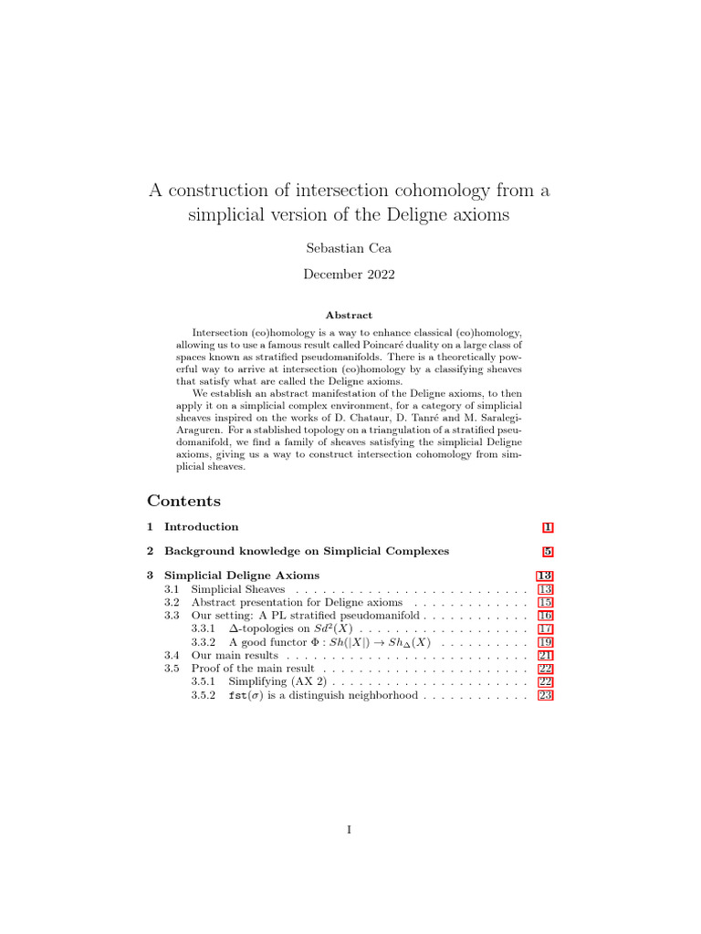 CEA Sebastian - A Construction of Intersection Cohomology From A ...