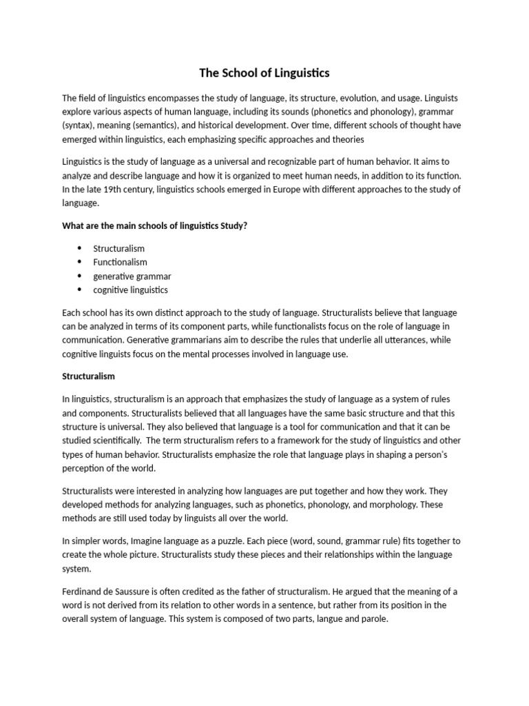 Overview of Linguistic Schools | PDF | Linguistics | Cognition