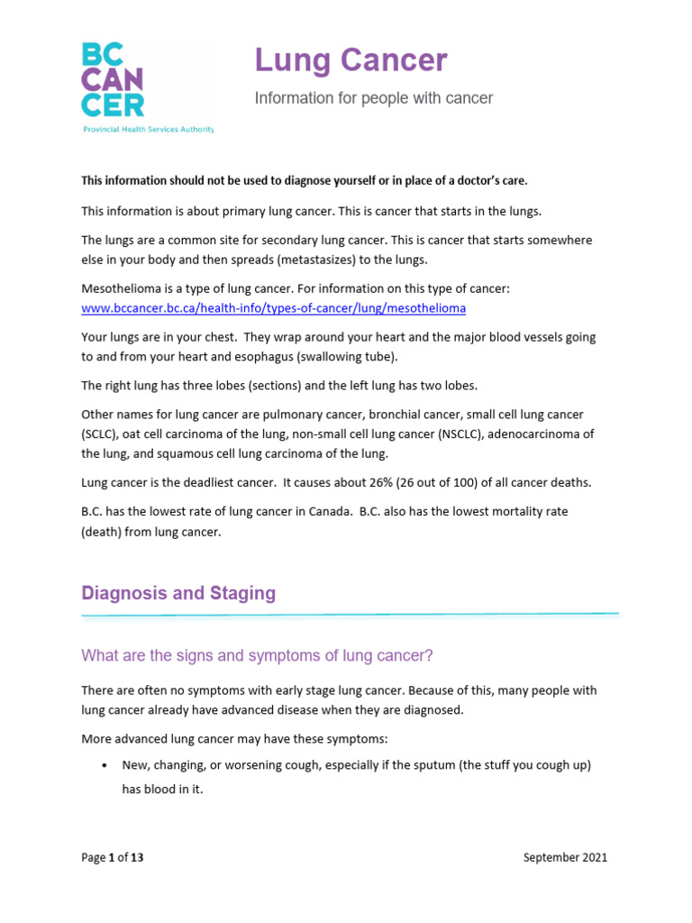 Lung Cancer Information | PDF | Lung Cancer | Lung