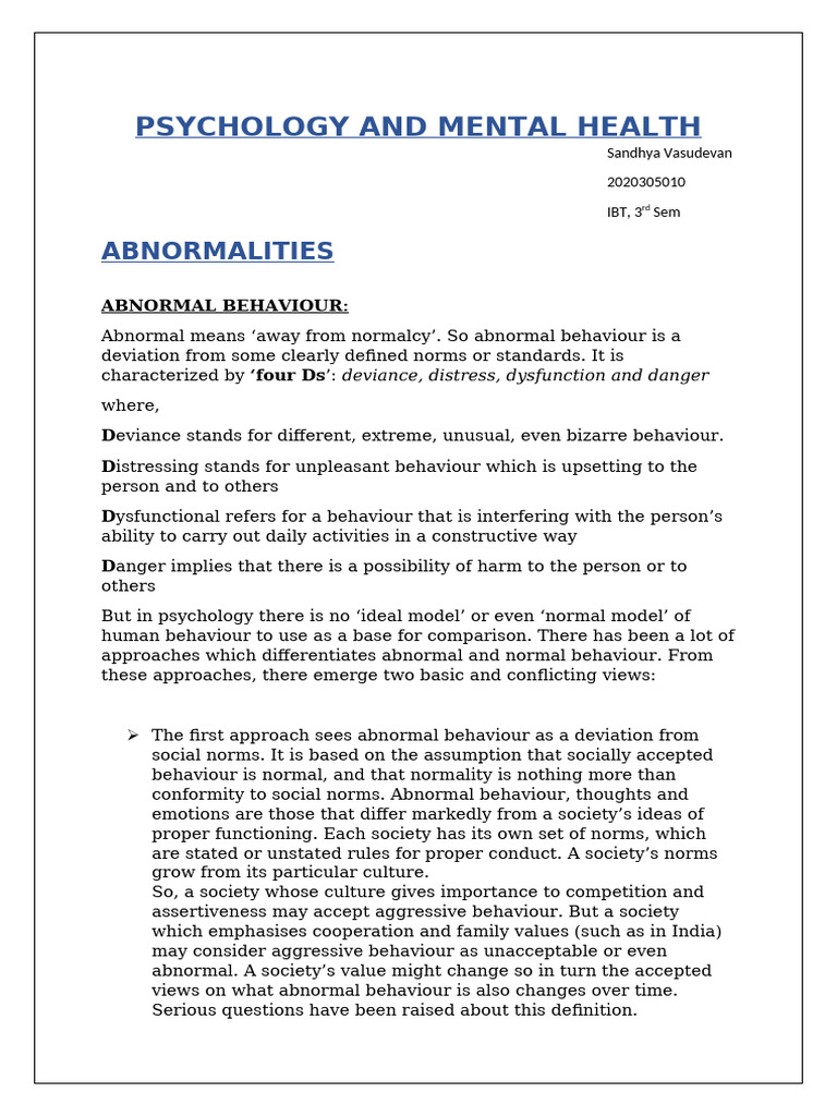 Psychology and Mental Health Assignment | PDF | Mood Disorders | Mental ...