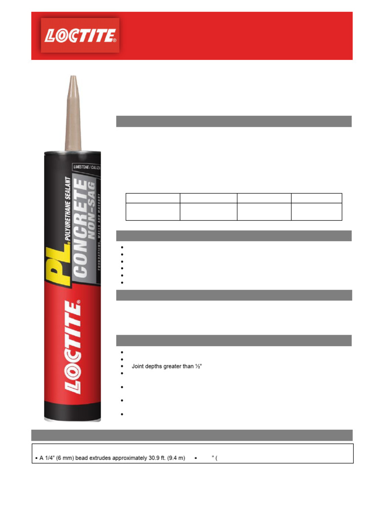 Loctite PL Concrete Non Sag Polyurethane Sealant TDS 2022 | PDF ...