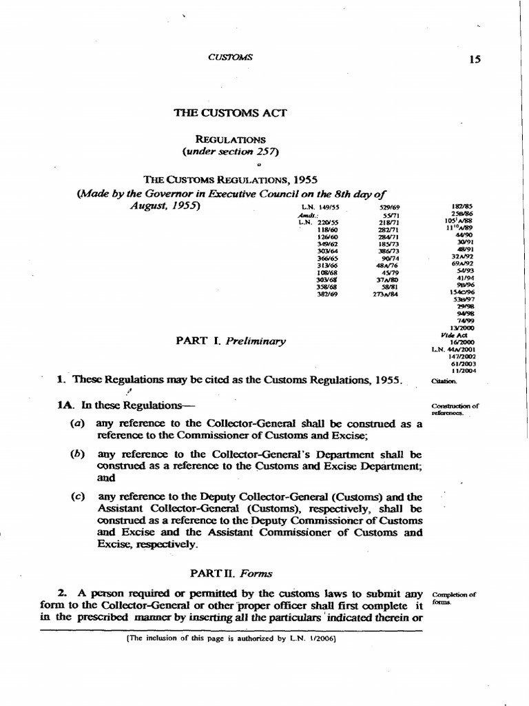 The Customs Regulations 1955 LN 149 - 55 | PDF | Customs | Cargo