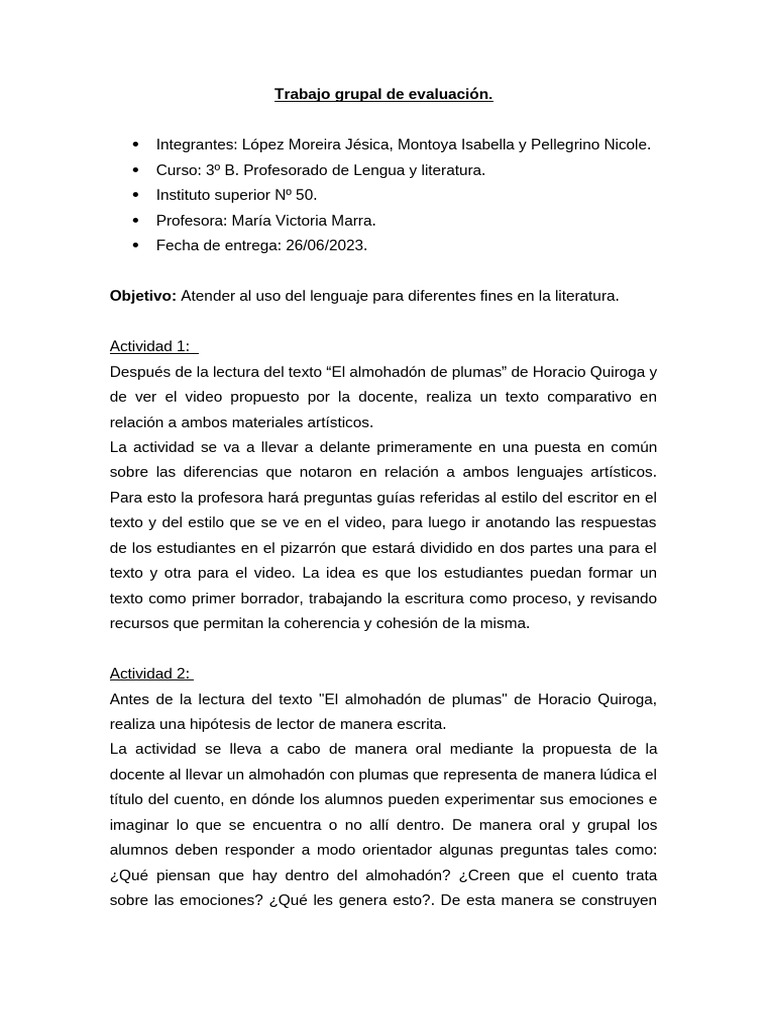 TP Grupal II (Evaluación) | PDF | Escritura | Cuentos