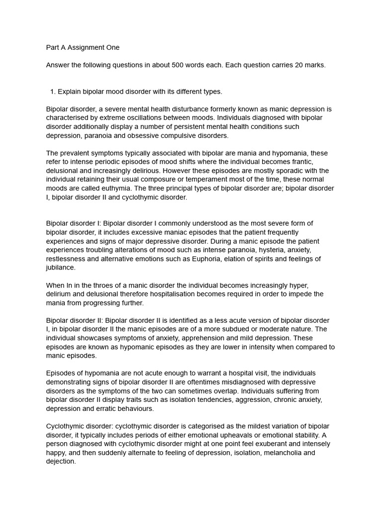 Assignment 113-Paper 1 | PDF | Bipolar Disorder | Mania