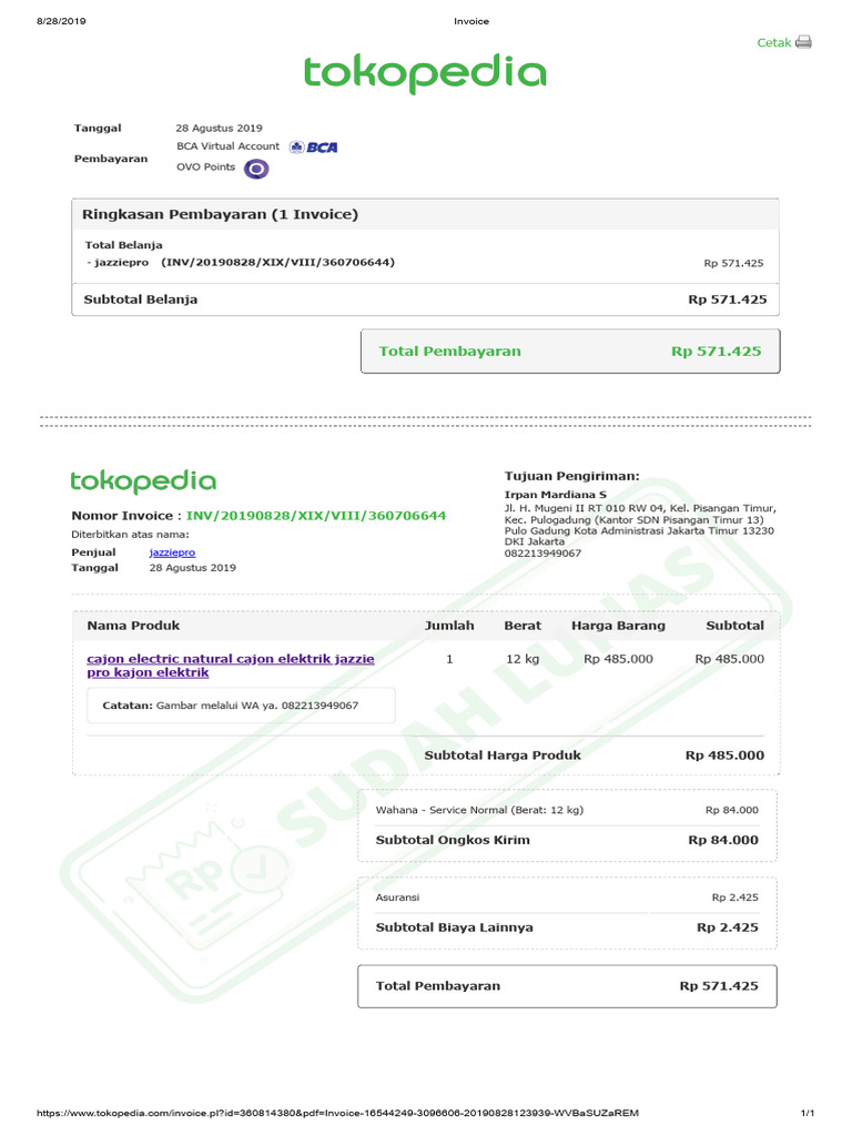 Invoice Tokopedia | PDF